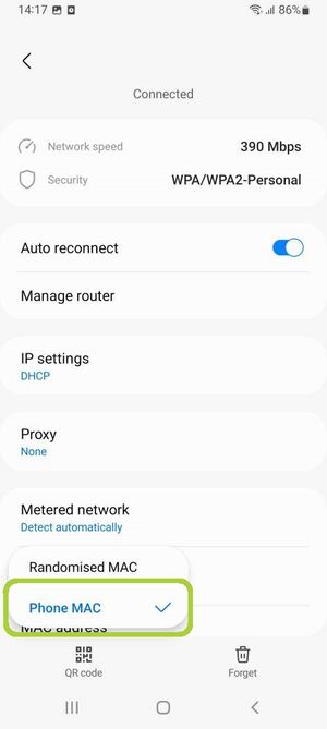 MAC address settings